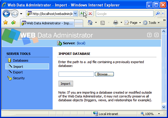 Web Based Database Administration for SQL Server