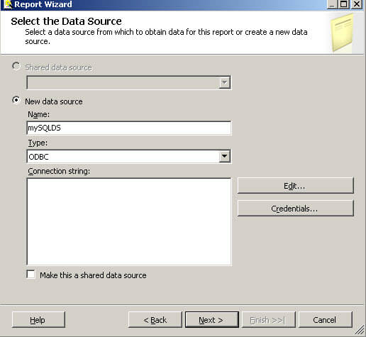Creating a SSRS report using a mySQL data source