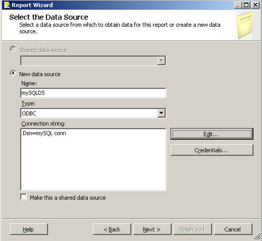 Creating a SSRS report using a mySQL data source