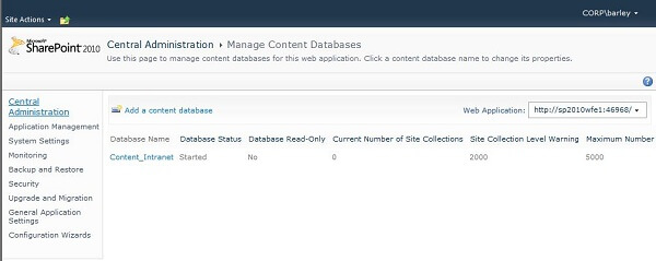 Managing Sharepoint Content Databases With Central Administration