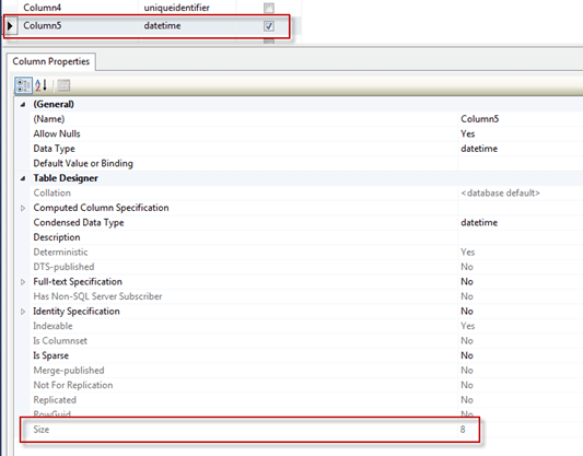 Understanding Column Properties For A Sql Server Table