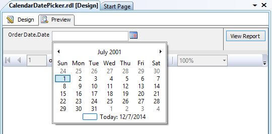 Calendar Date Picker for MDX based SSRS Reports