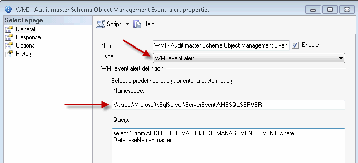 Monitor SQL Server Master Database Changes with WMI Alerts