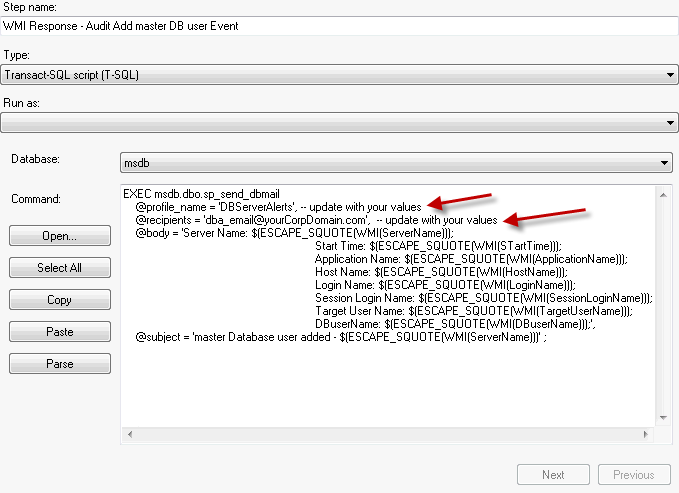 Monitor SQL Server Master Database Changes with WMI Alerts