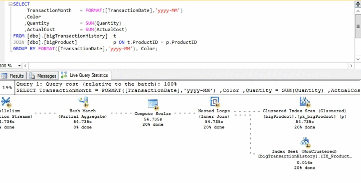 Live Query Statistics in SQL Server 2016