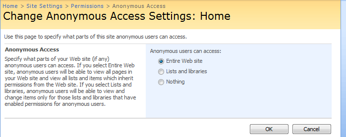 Enable Anonymous Access in SharePoint