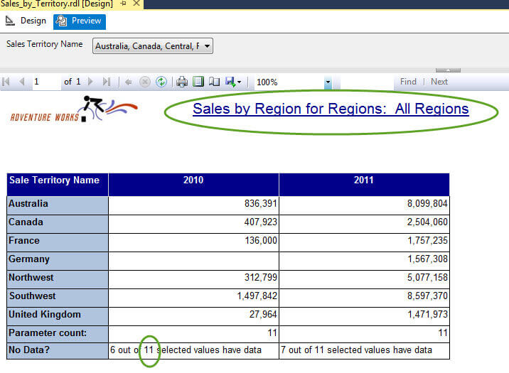 SQL Server Reporting Parameters Functions