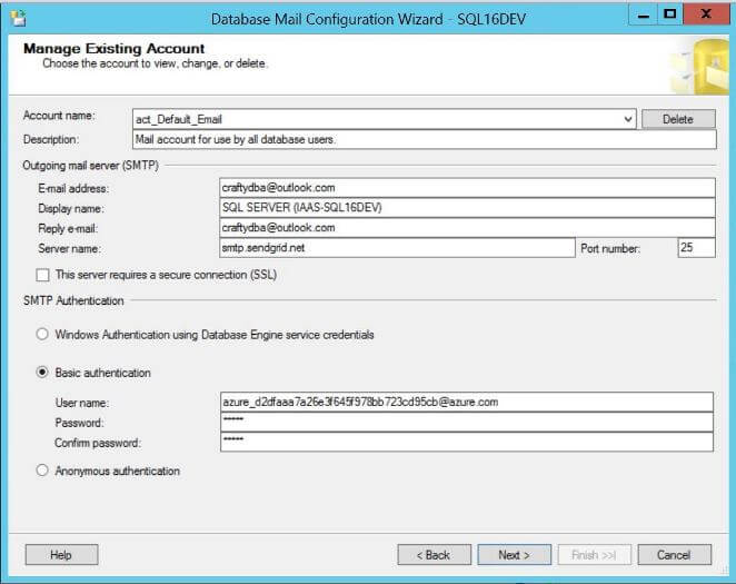 Sql Server Database Mail Configured With The Send Grid Email Service In