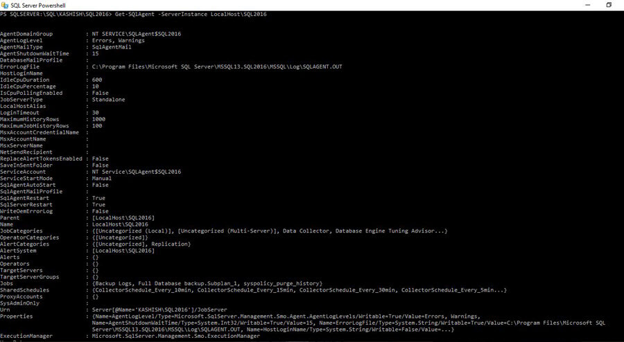 SQL Server 2016 PowerShell cmdlets for SQL Agent
