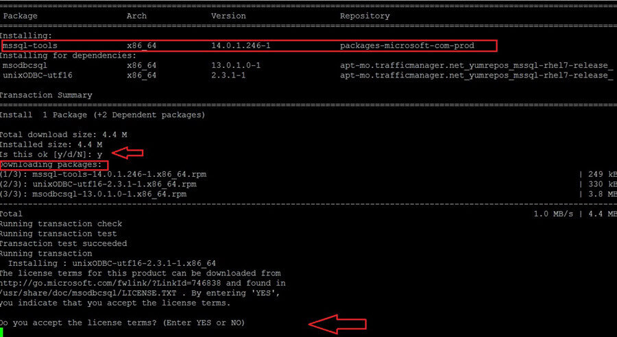 Installing SQL Server Tools to make a Database Connection from Redhat Linux Server