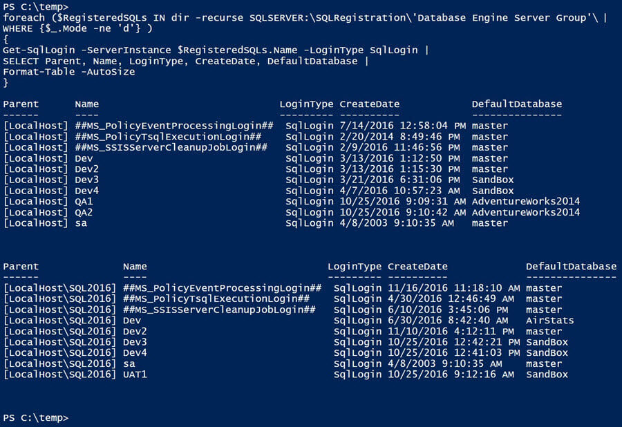 Add, Remove, and Get SQL Logins, New SQL PowerShell 2016 cmdlets