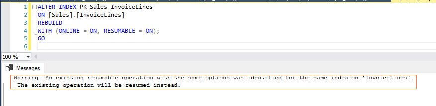 SQL Server 2017 Resumable Online Index Rebuilds