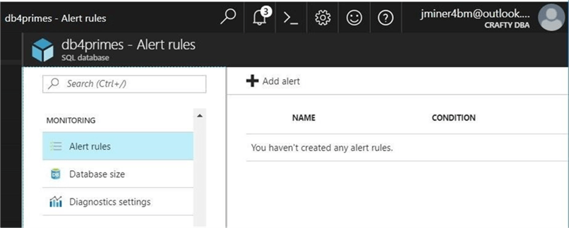 Enabling alerts for Azure SQL database via PowerShell cmdlets
