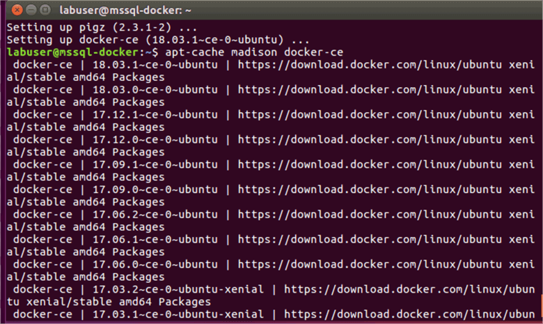 SQL Server 2017 installation on Ubuntu using Docker