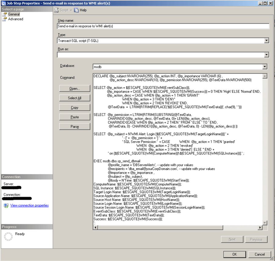 Automate SQL WMI Alerts for Server and Objects Permissions Changes