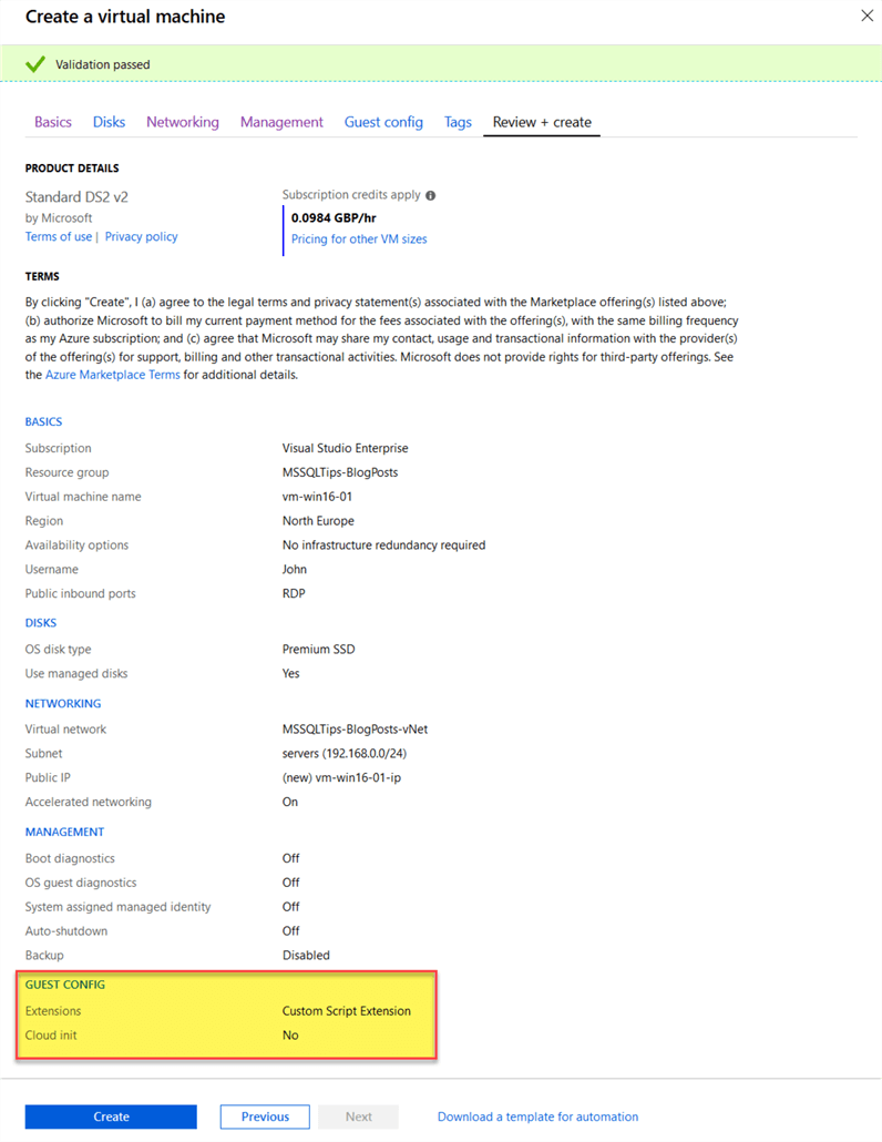Install DBATools with Azure VM Custom Script Extension – Azure Portal
