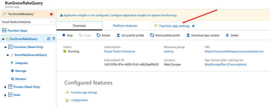 Azure Function to Execute SQL on Snowflake Database