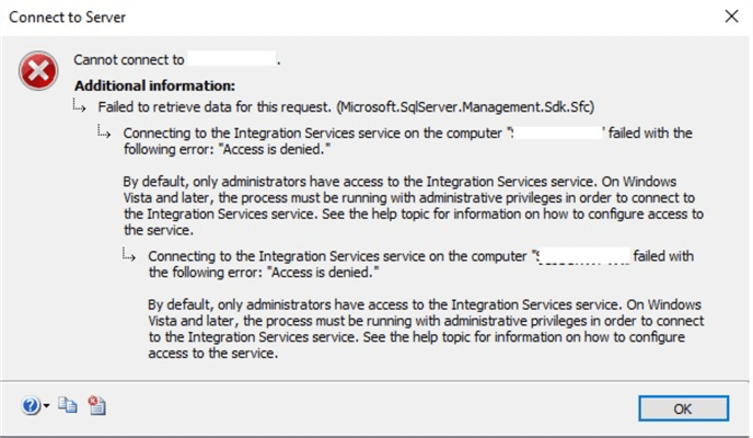 SSIS Access Denied when Connecting in SQL Server 2016 or 2017