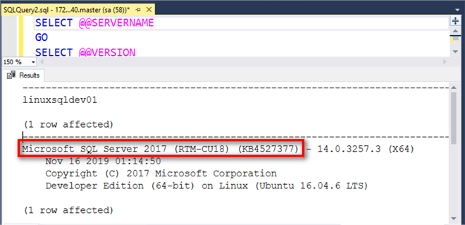 Update SQL Server 2017 on Linux Container