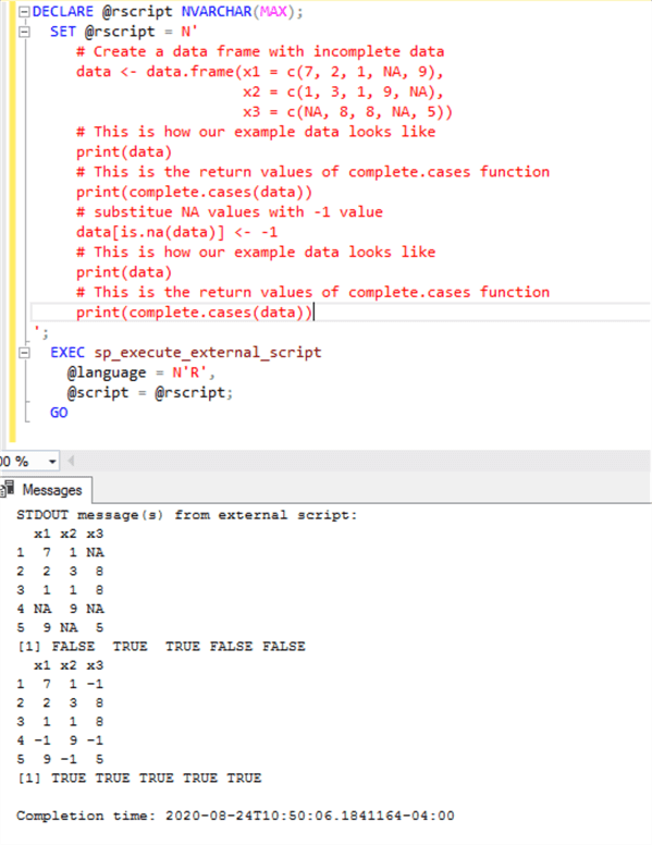 R Functions and Operators Examples in SQL Server