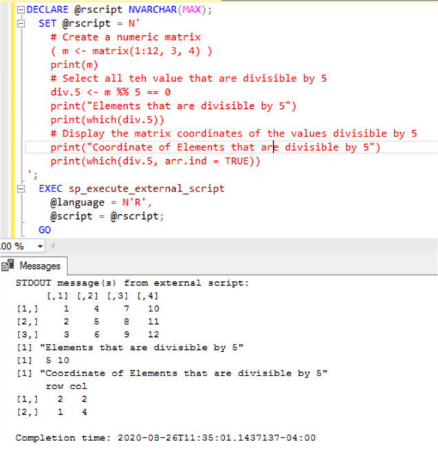 R Functions and Operators Examples in SQL Server