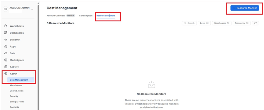 Snowflake Resource Monitors to Track Resource Usage